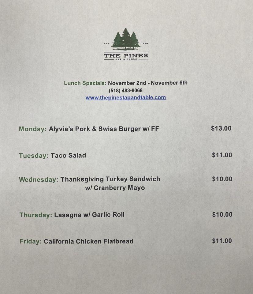Menu at The Pines Tap and Table pub & bar, Malone