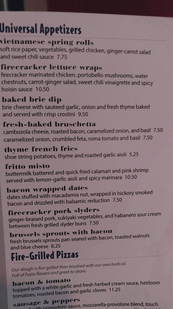 Menu at Fuzio Universal Bistro pub & bar, Modesto