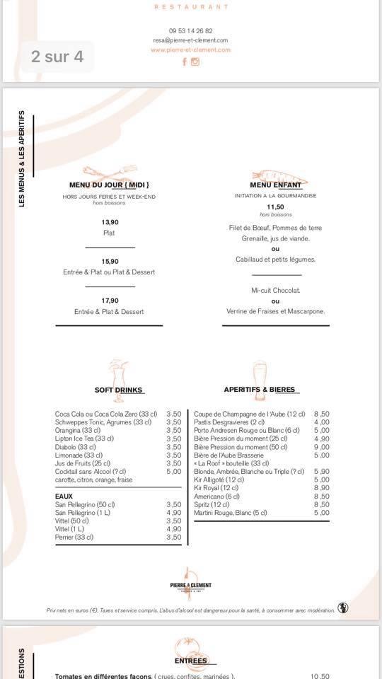 Menu at La Fille du Potager restaurant, Troyes