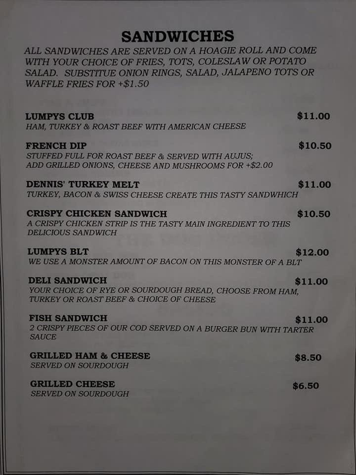 Menu at Lumpy's Tavern pub & bar, Dundee