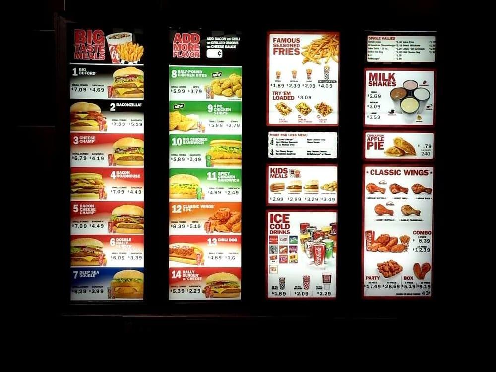 Menu at Rally's fast food, Phoenix, W Camelback Rd