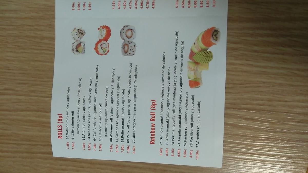Menu at Yi sushi restaurant, Murcia