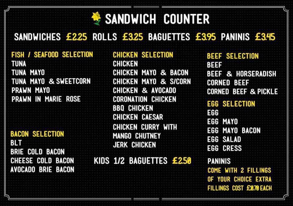 Menu at Vals Cafe, Reading