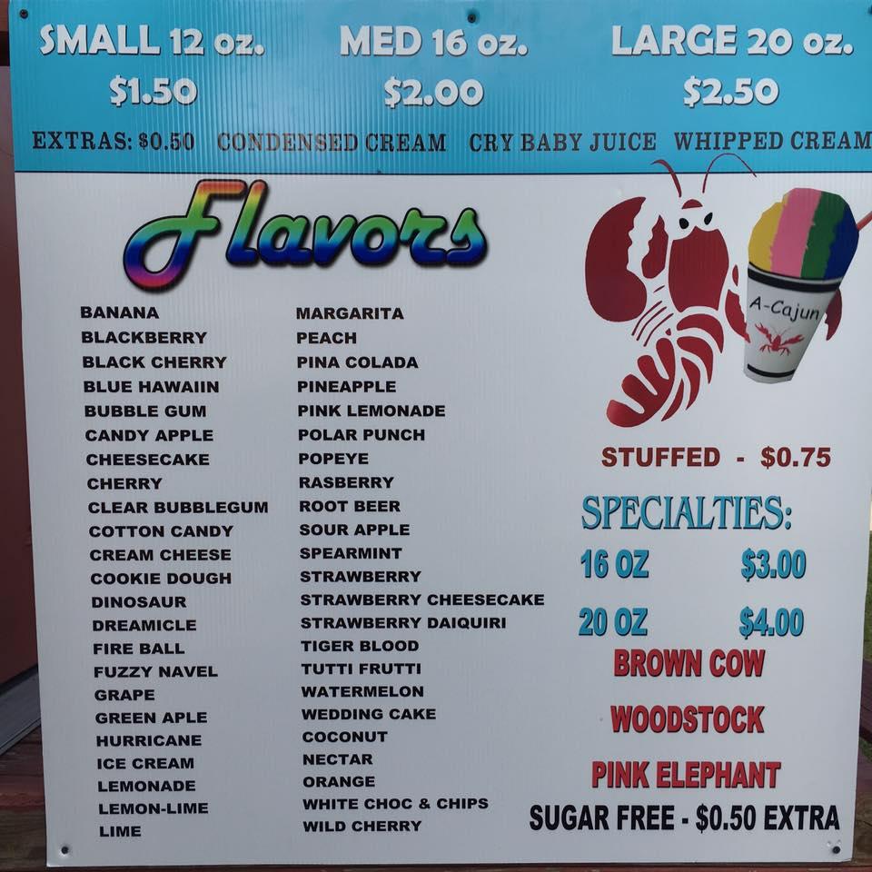 Menu at A Cajun Crawfish House restaurant, Lafayette