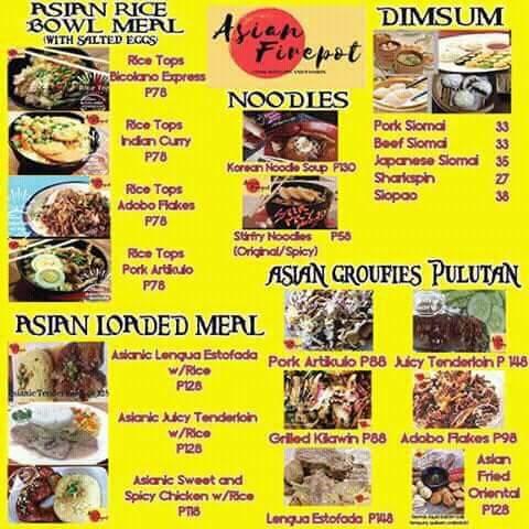 Menu at Asian FirePot restaurant, Iloilo City