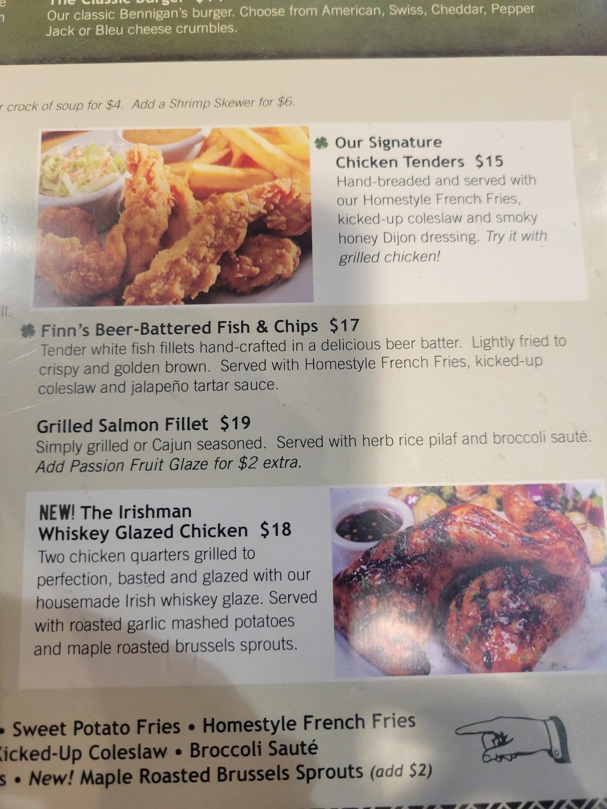 Carta del pub y bar Bennigan's, Monahans