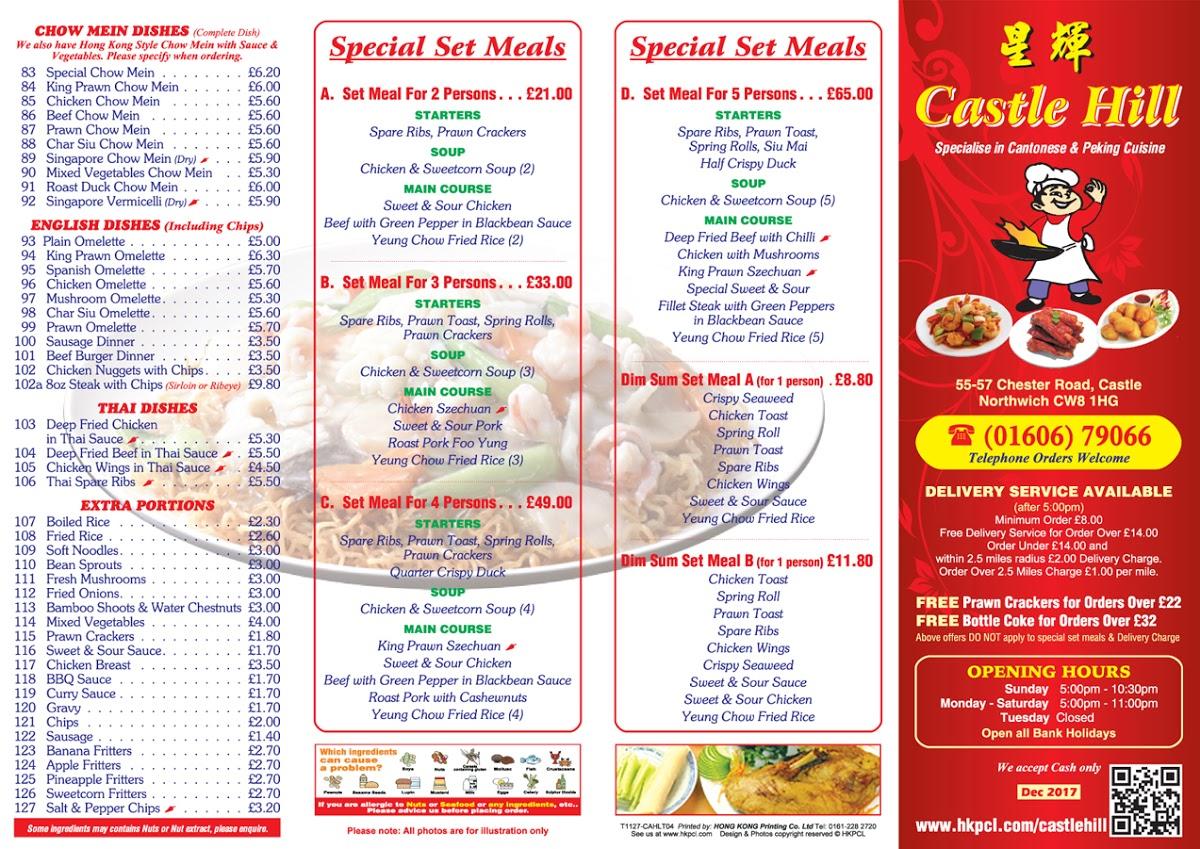 Menu at Castle Hill fast food, Northwich