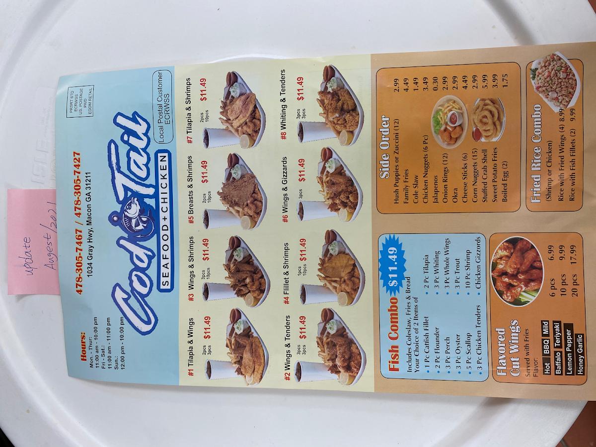 Menu at Cod Tail of Macon restaurant, Macon