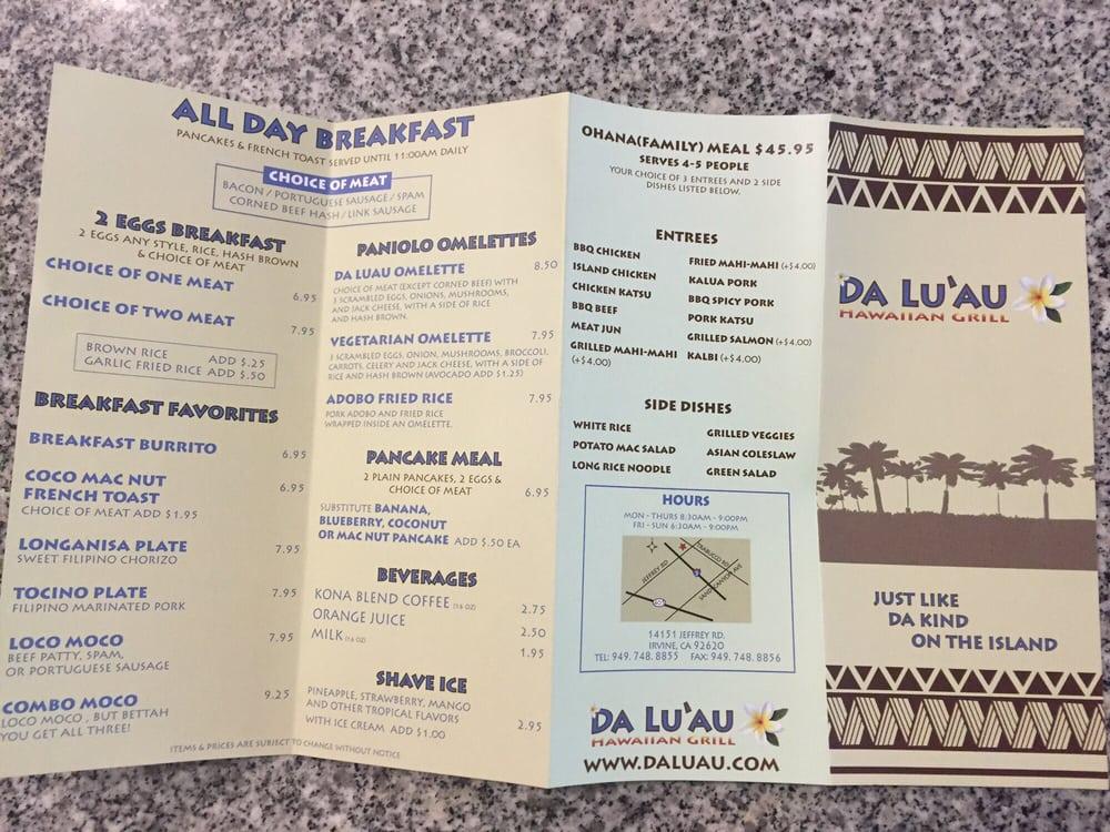 Menu at Da Luau Hawaiian Grill restaurant, Irvine, Jeffrey Rd