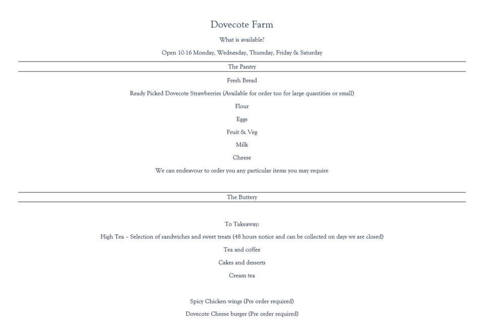 Menu at Dovecote Buttery and The Pantry cafe, Kettering