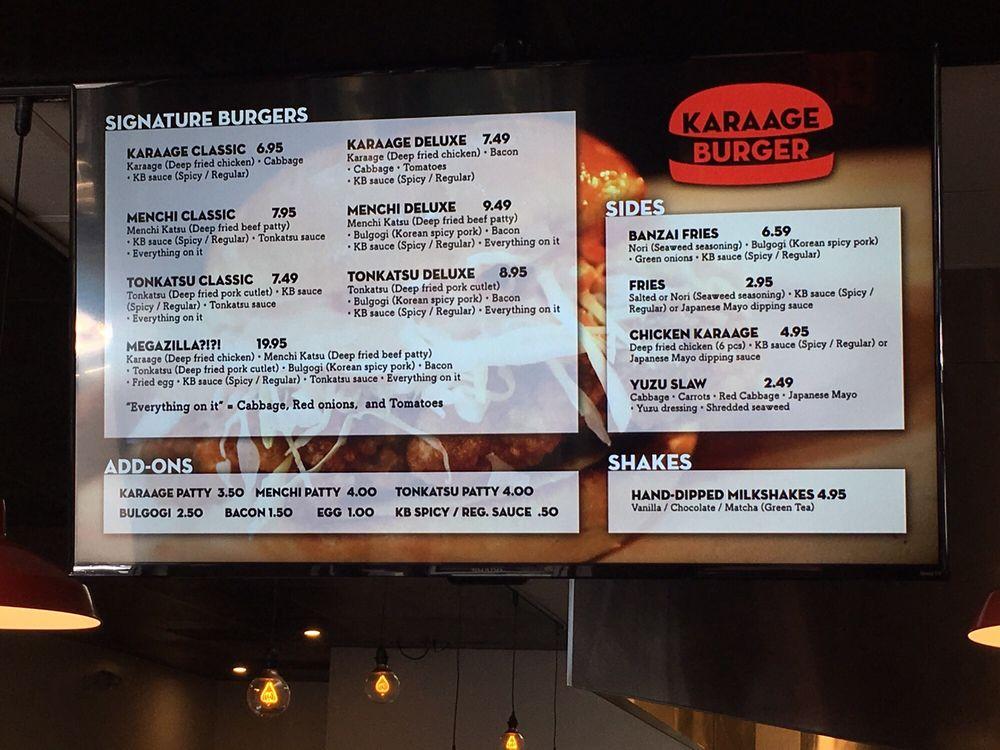 Menu at Karaage Burger restaurant, San Mateo
