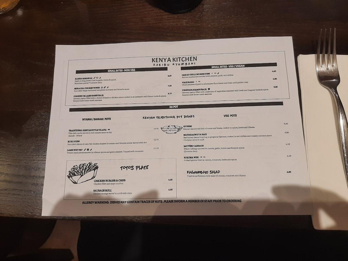 Menu at Kenya Kitchen restaurant, Edgware, 135 Deans Ln