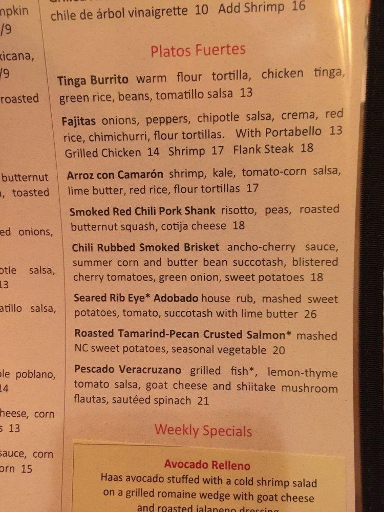 Menu at Mez Contemporary Mexican restaurant, Durham