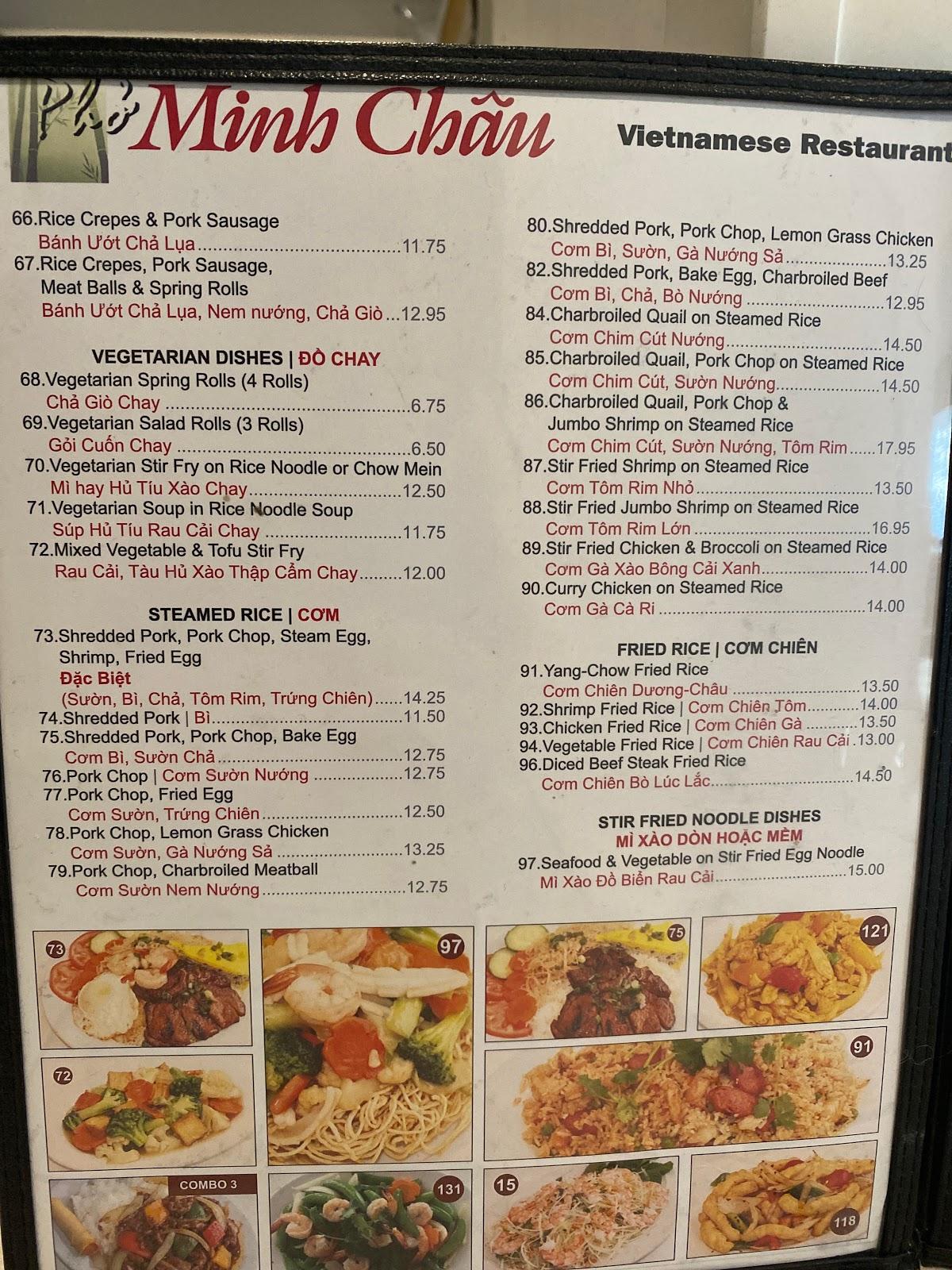 Menu at Minh Chau Restaurant, Calgary