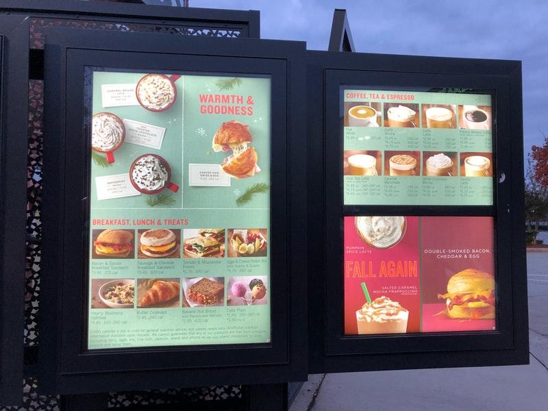 Menu at Starbucks, Greensboro, 505 Pisgah Church Rd