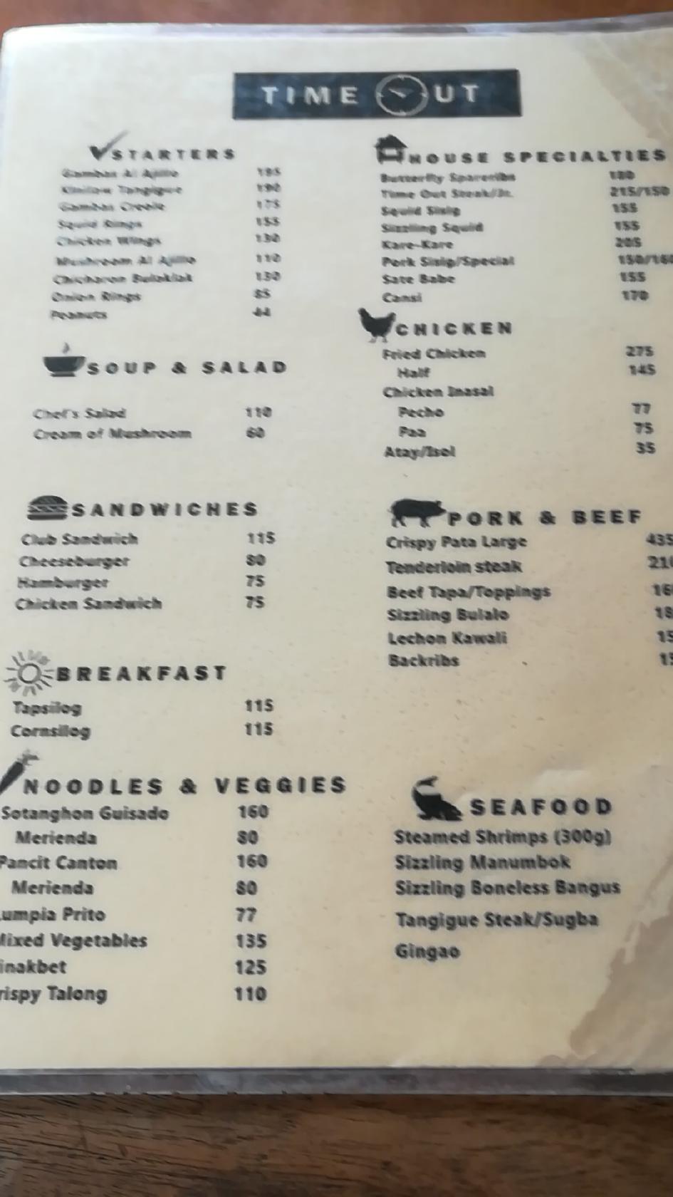 Menu at TIME OUT RESTO restaurant, Bacolod