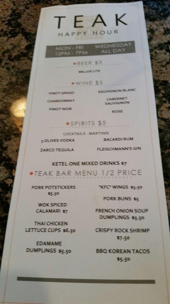 Menu at Teak restaurant, Red Bank