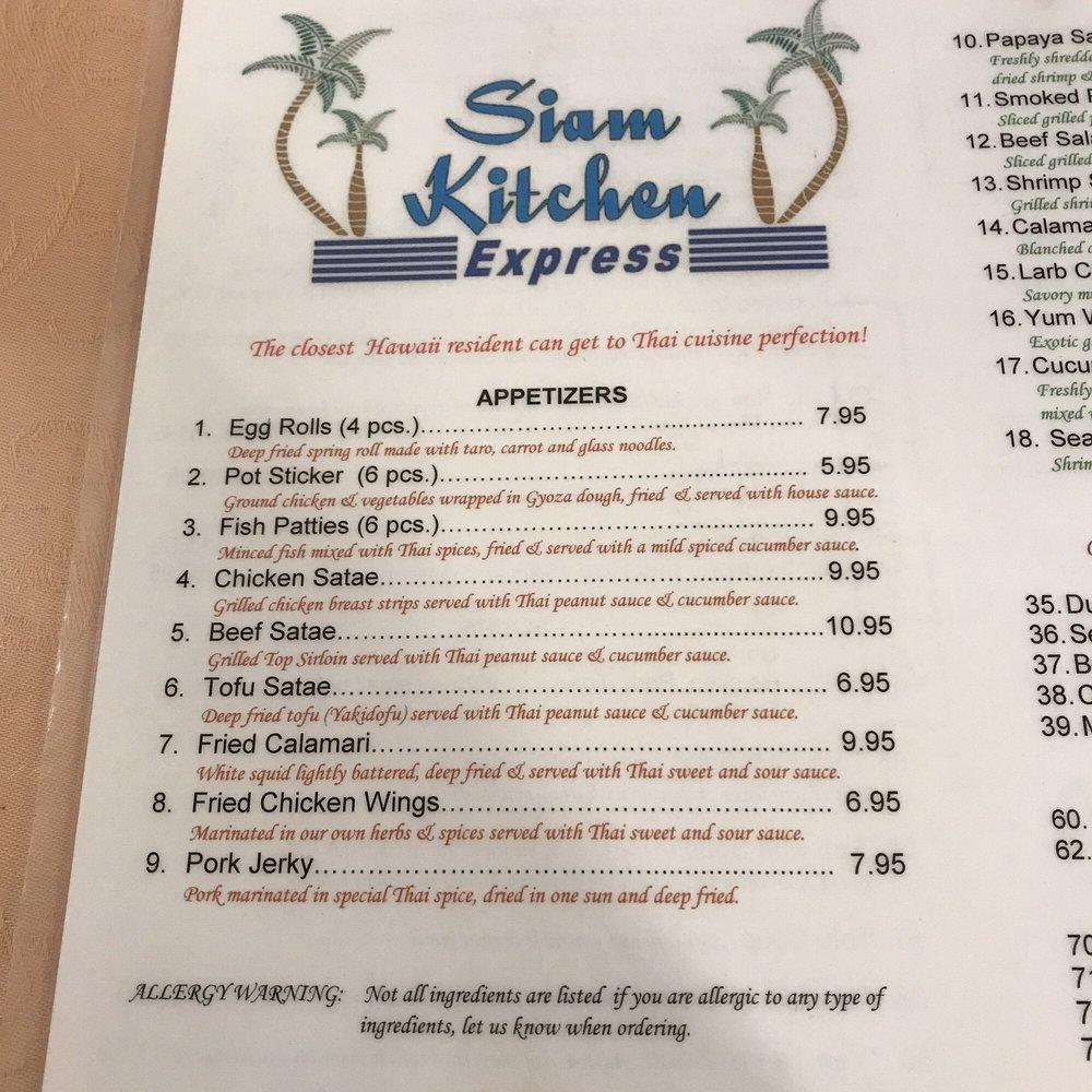 Menu at Siam Kitchen Express restaurant, Aiea