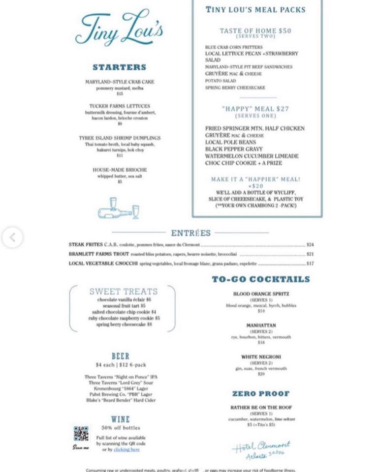 Menu at Tiny Lou's restaurant, Atlanta
