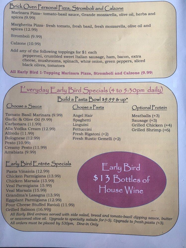 Menu at Tuscan Sun restaurant, Tarpon Springs
