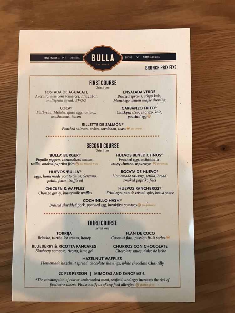 Carta de Bulla Gastrobar, Charlotte