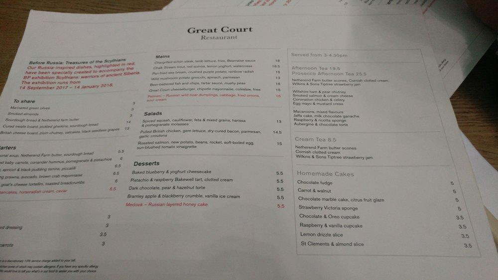 Menu at Court Cafe, London, Great Russell St