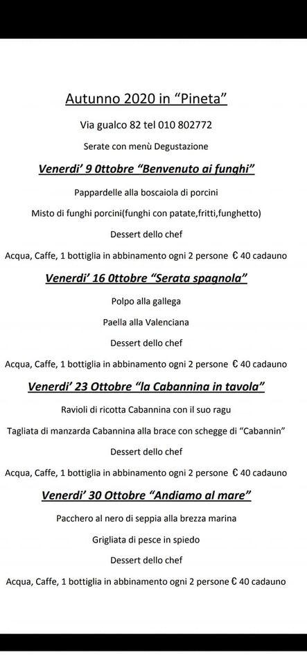 Menu da La Pineta pub & bar, Genova, Via Gualco