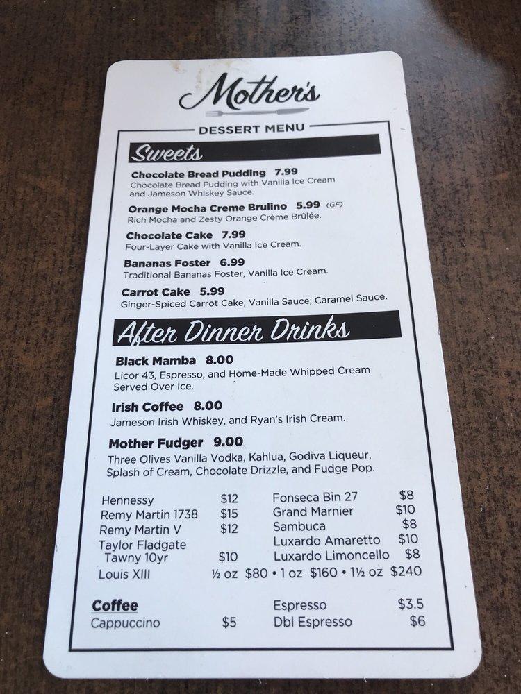 Menu at Mother's restaurant, Tampa