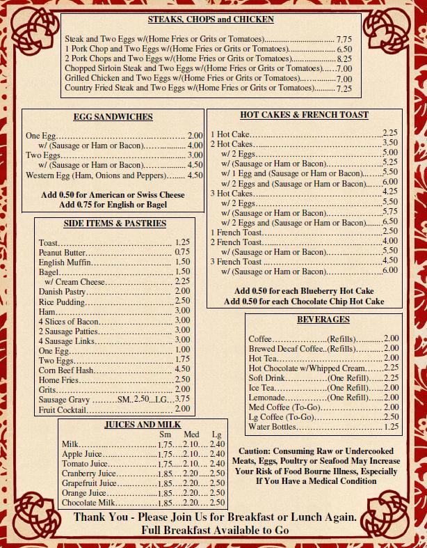 Menu at Olga's Restaurant Diner, Clearwater
