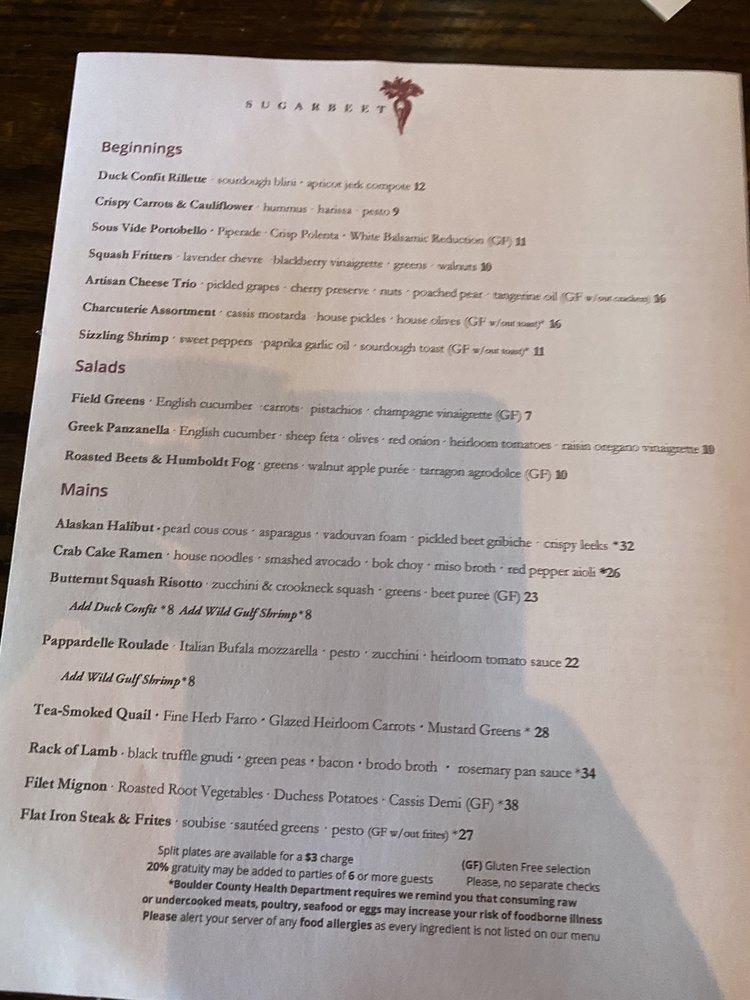 Menu at Sugarbeet pub & bar, Longmont
