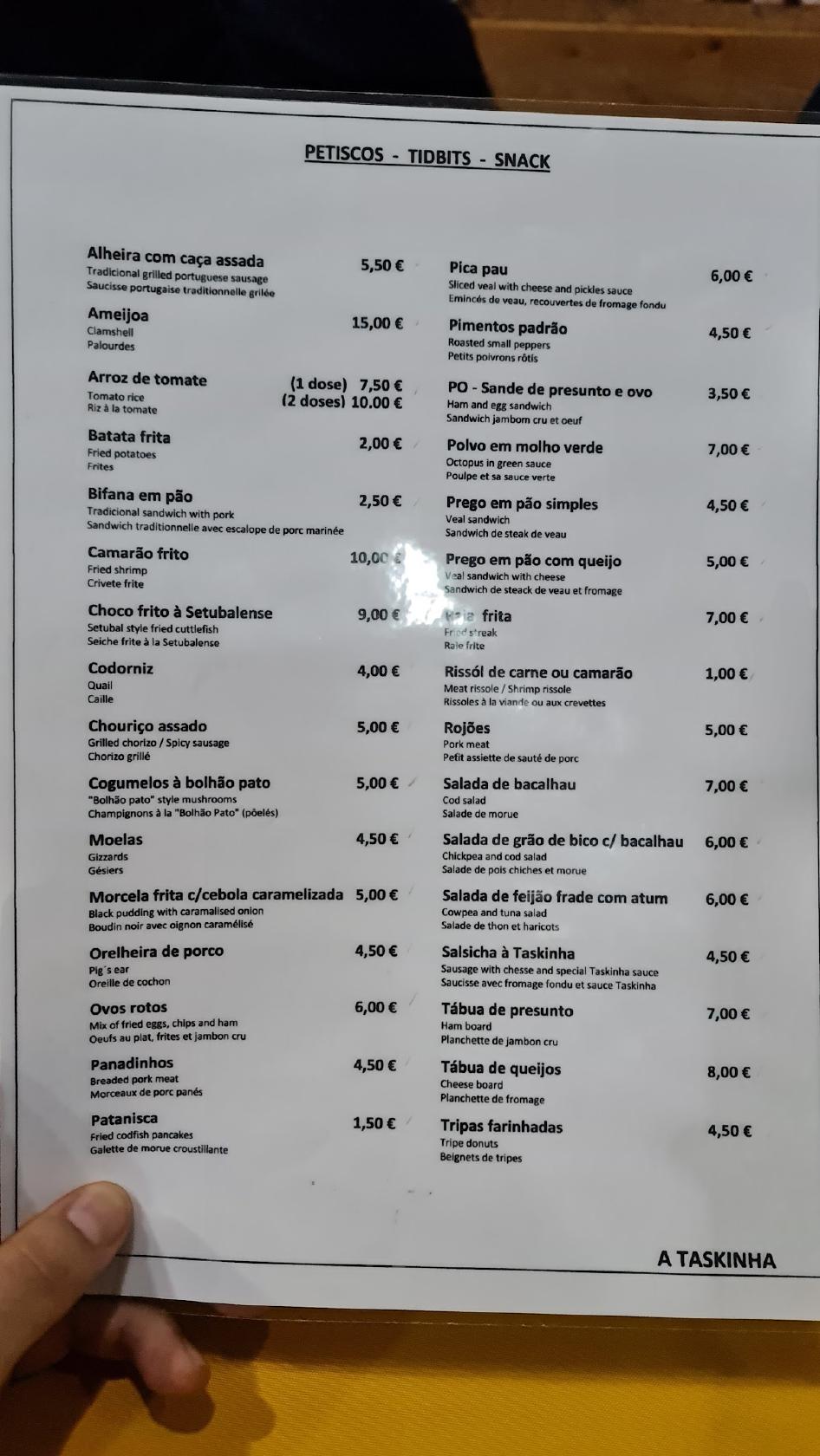 Menu em A Taskinha restaurante, Povoa de Varzim