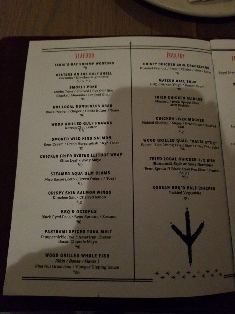 Menu at Bird & The Bottle pub & bar, Santa Rosa