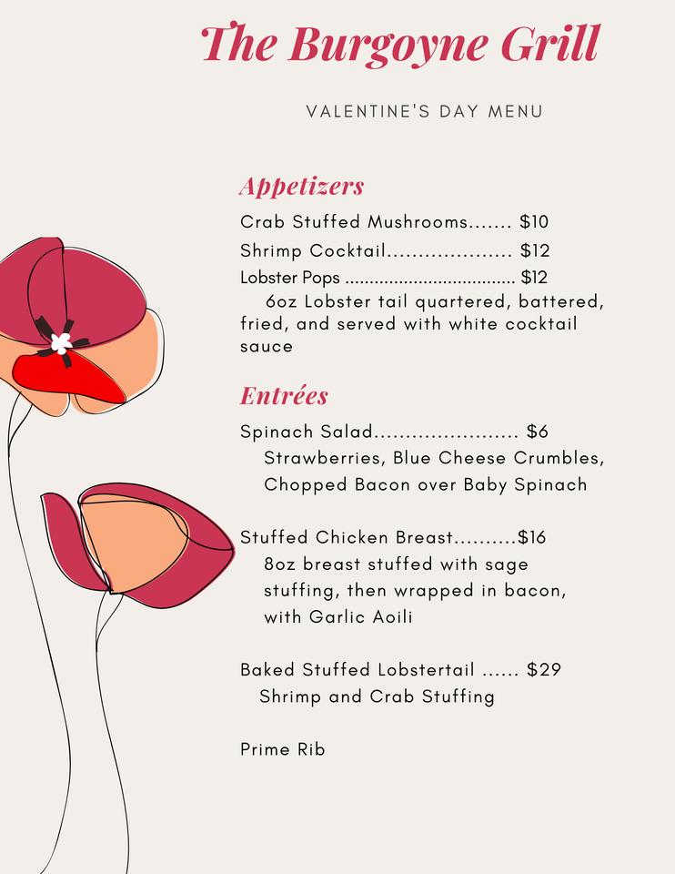 Menu at Burgoyne Grill pub & bar, Ticonderoga