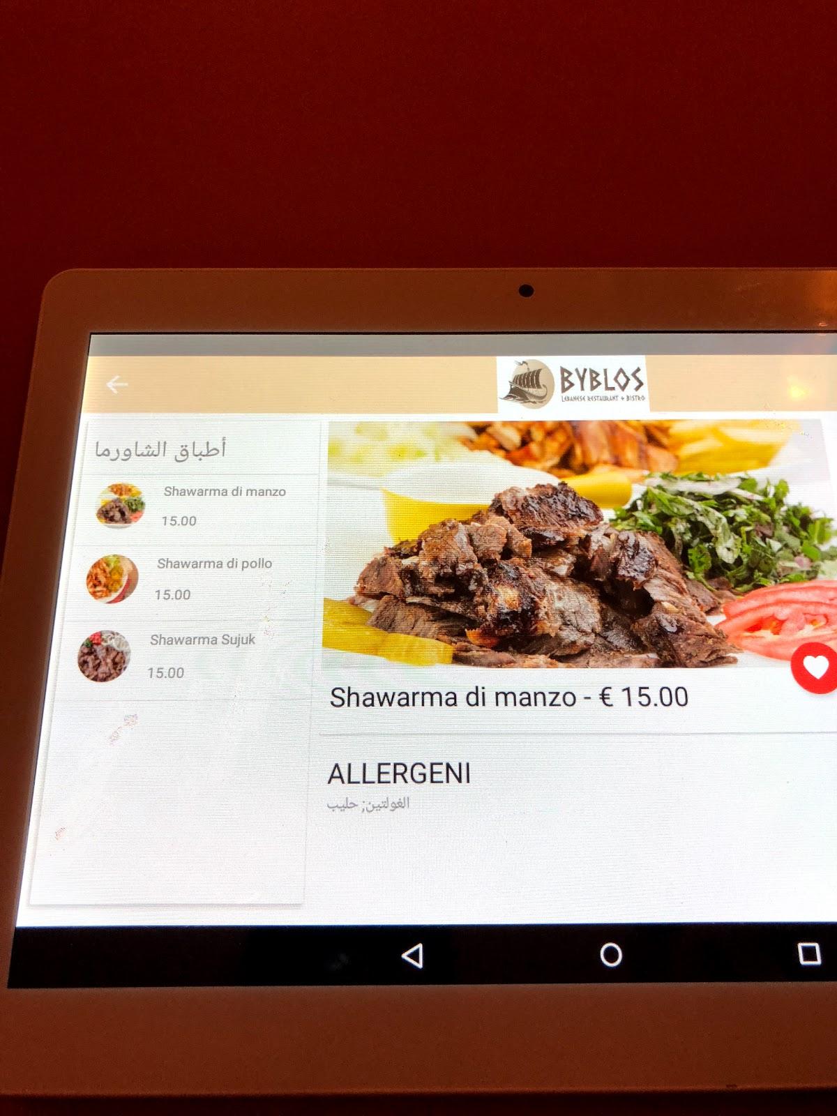 Menu at Byblos Milan restaurant, Milan, Viale Abruzzi