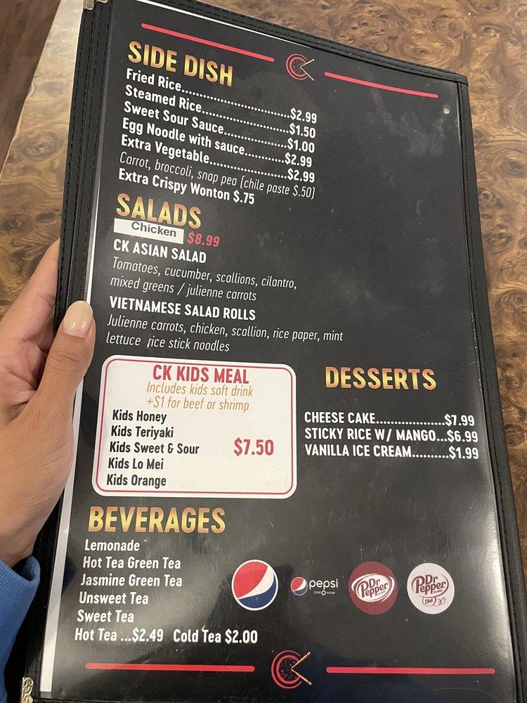 Menu at CK’s Kitchen restaurant, Emory