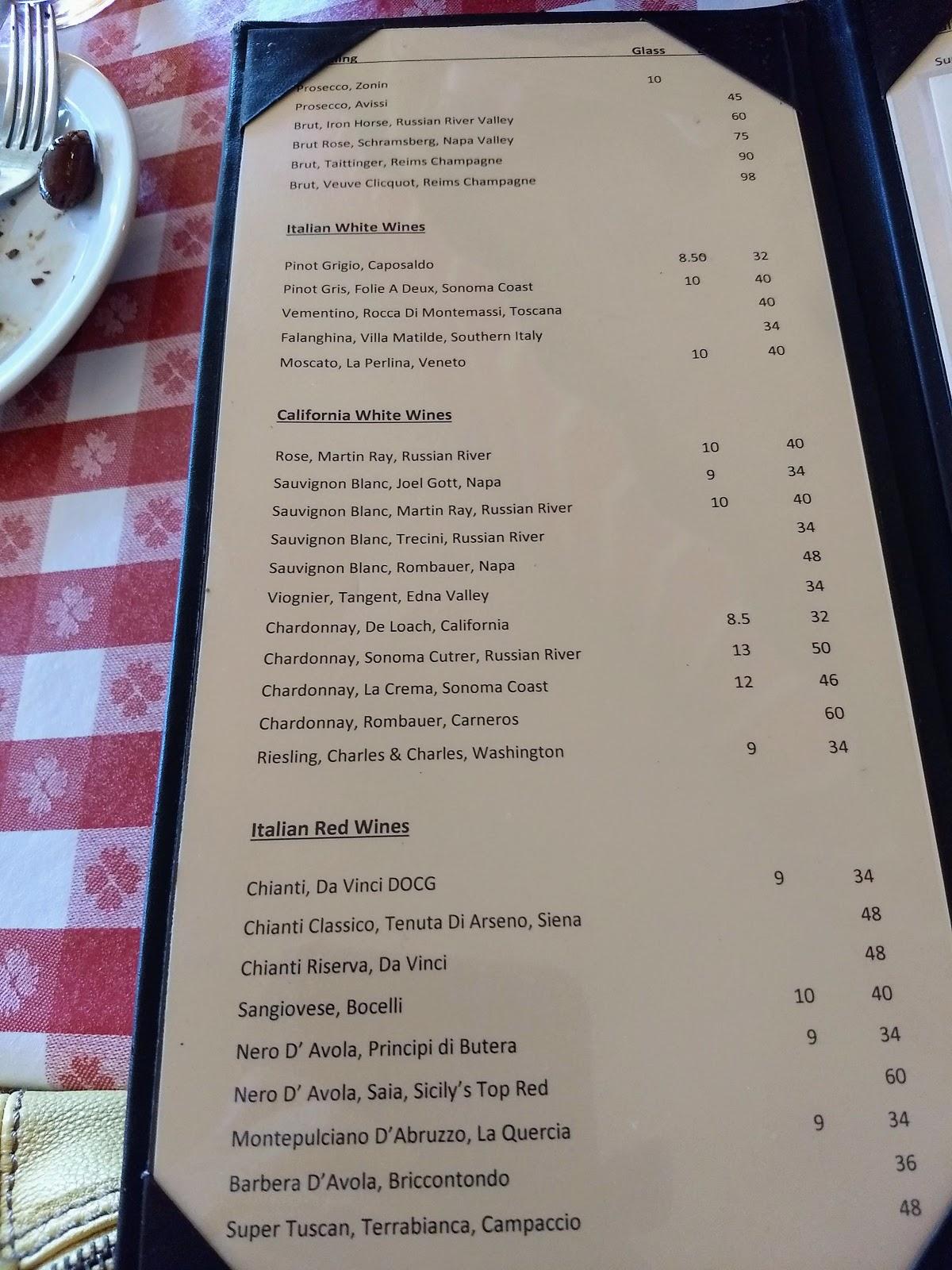 Menu at Caffe Giostra restaurant, Petaluma, N McDowell Blvd