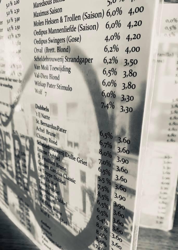 Menu at Doerak, Delft