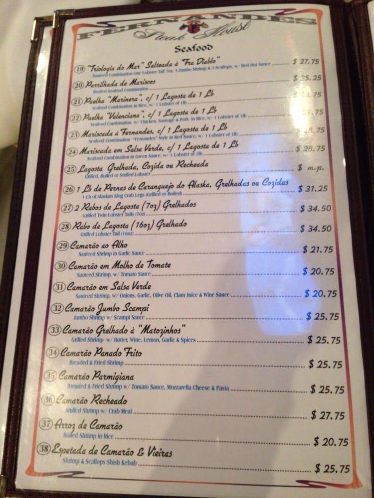 Menu at Fernandes Steak House II steakhouse, Newark
