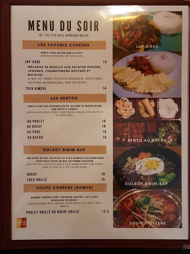 Menu at Restaurant Hansang, Montreal