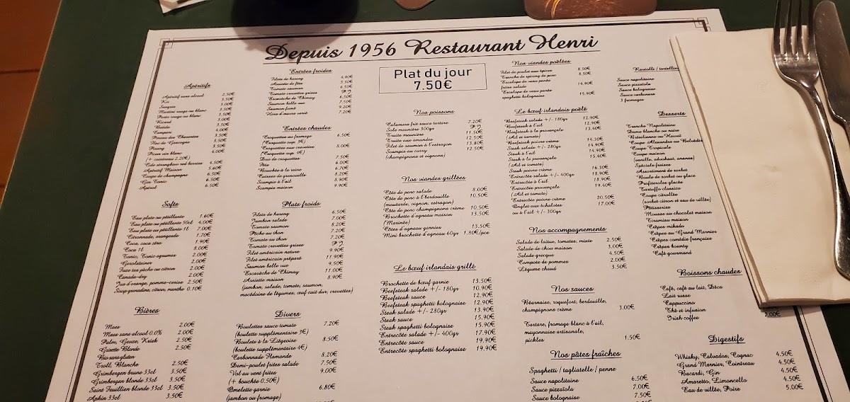 Menu at Restaurant Henri, Mons