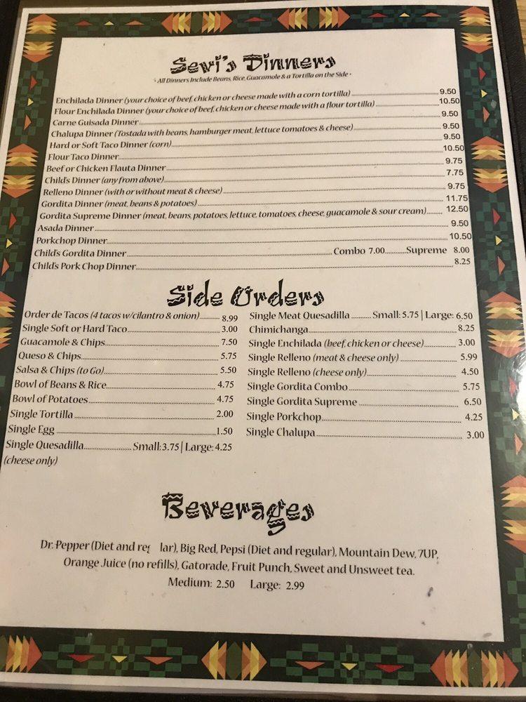 Menu at Severiana Sanchez Burritos restaurant, Wichita Falls