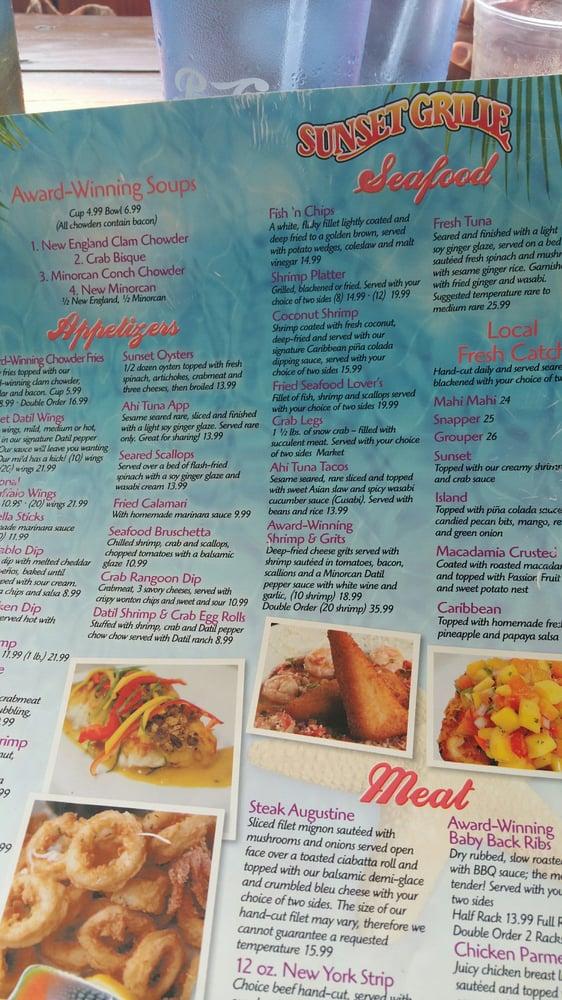 Menu at Sunset Grille pub & bar, St. Augustine, 421 A1A Beach Blvd