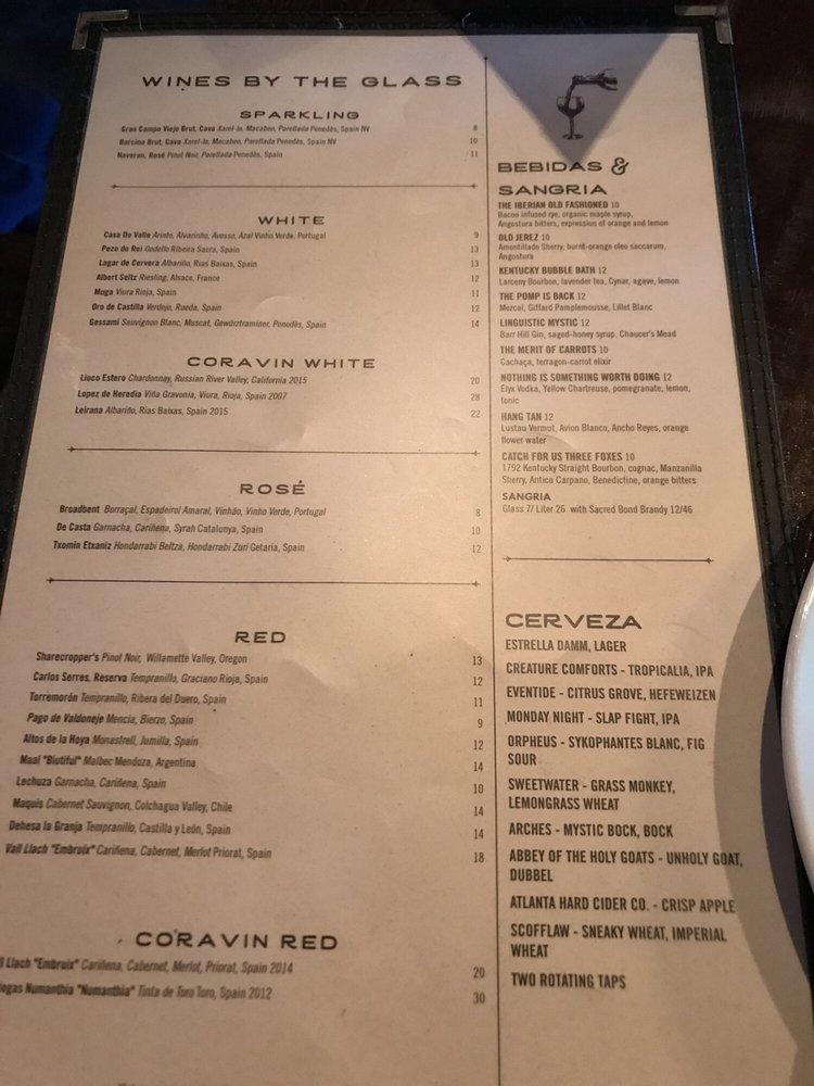 Menu at The Iberian Pig restaurant, Decatur, 121 Sycamore St