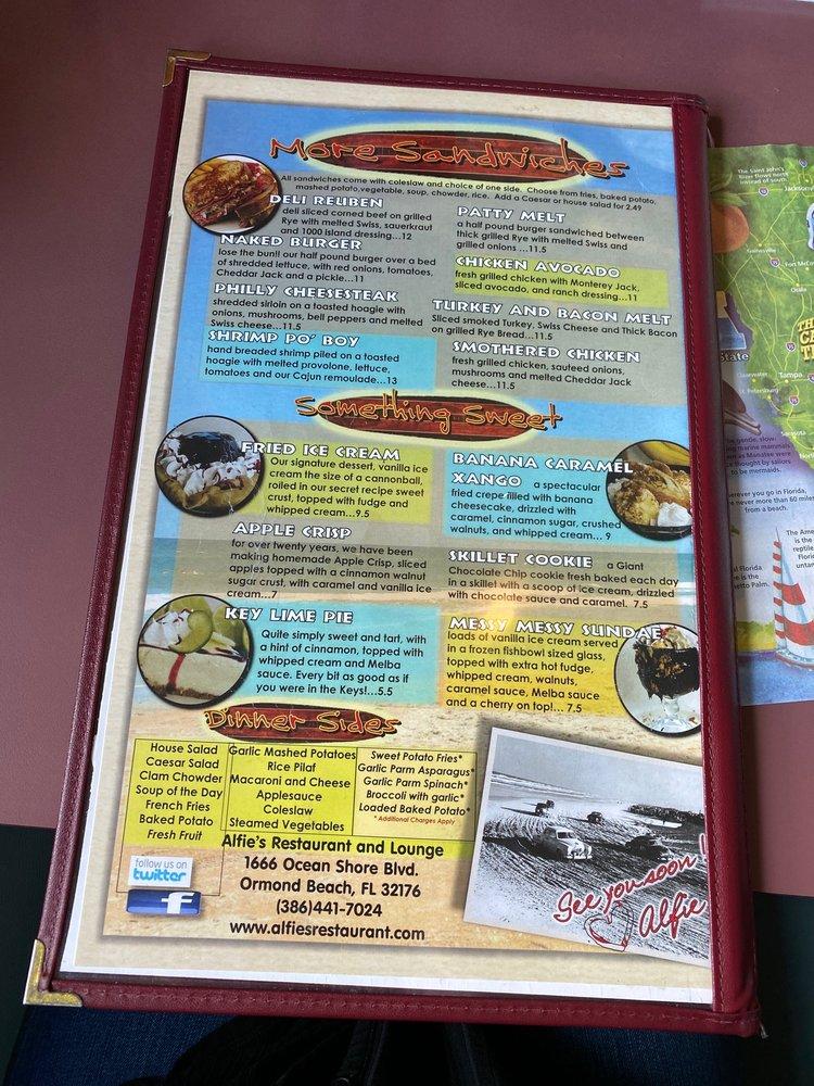Menu at Alfie's Restaurant, Ormond Beach