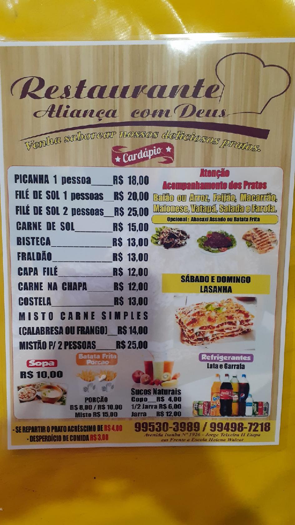 Menu at Churrascaria Aliança Com Deus., Manaus