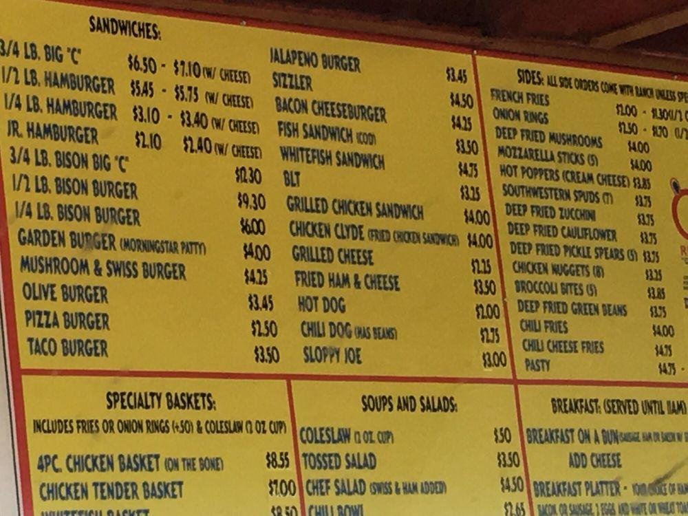Menu at Clyde's Drive-In fast food, Saint Ignace, 178 US-2