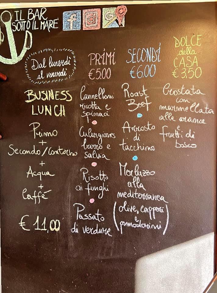 Menu at Il Bar sotto il Mare, Cagliari
