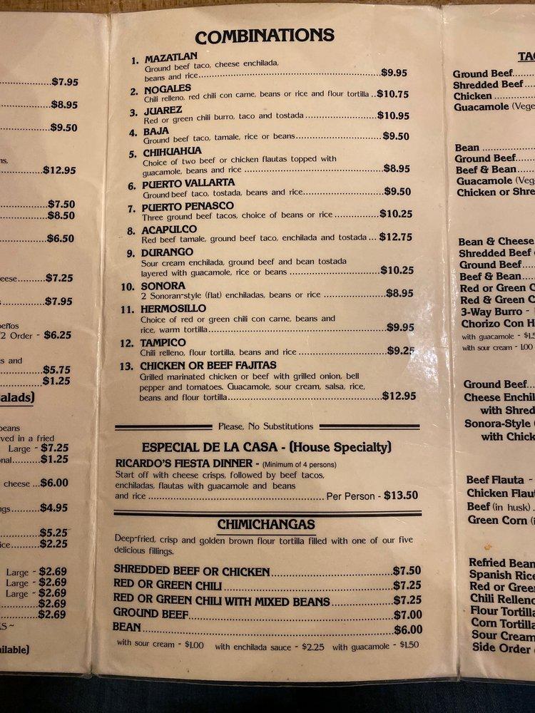 Menu at Mi Amigo Ricardo restaurant, Casa Grande