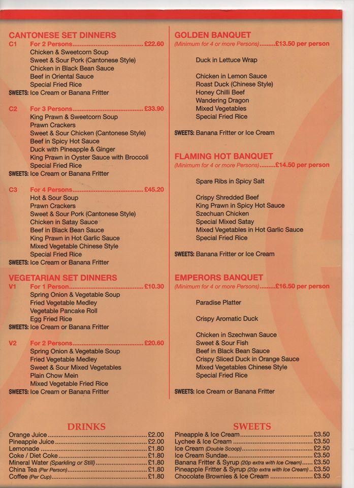 Menu at Mayfair restaurant, Nottingham, 79 Mansfield Rd