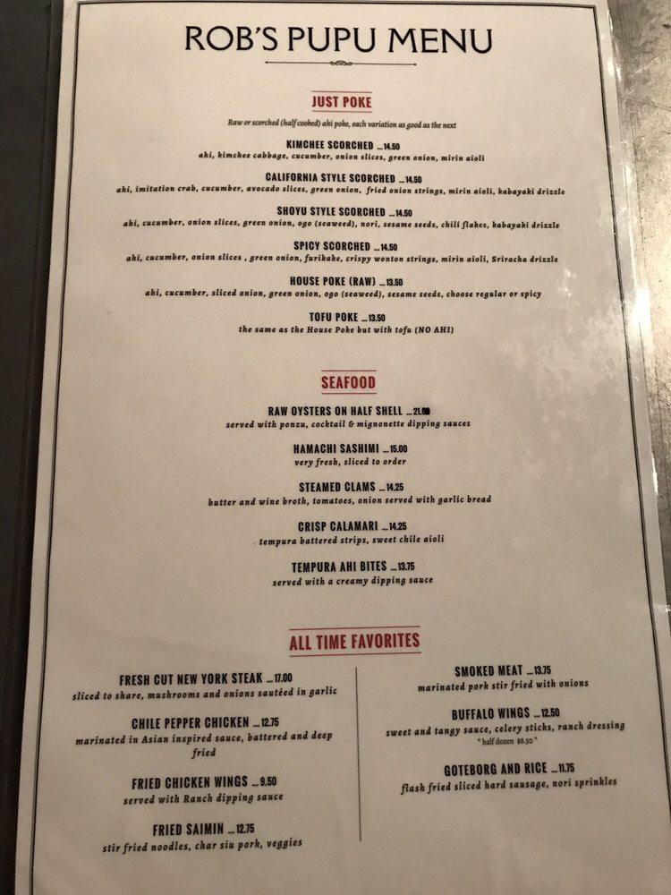Menu at Rob's Good Times Grill pub & bar, Lihue